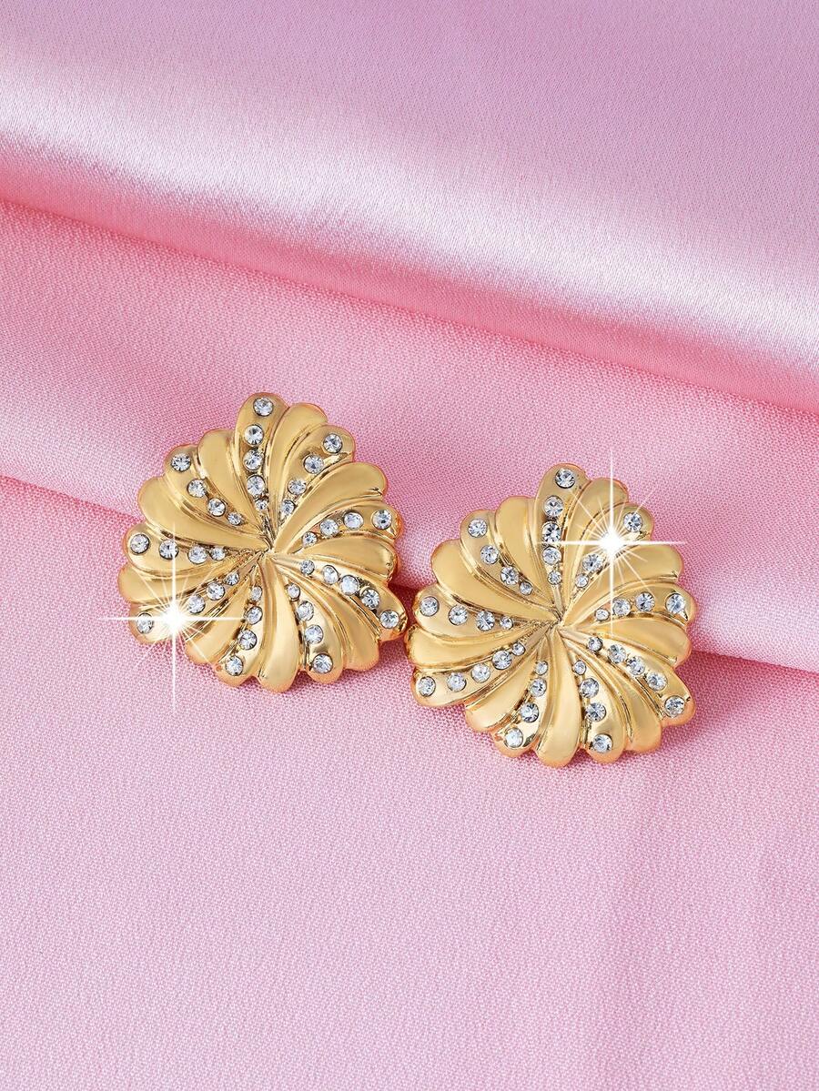 1 Pair Zirconia Inlaid Firework Design Gold Earrings, Celebration ...