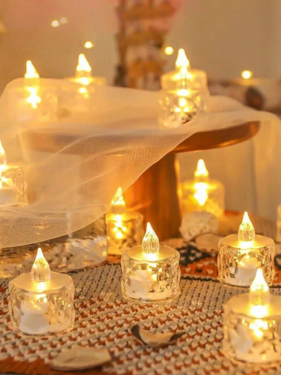 12pcs-Diamond Pattern Transparent Simulated Crystal Candle Lamp, LED ...