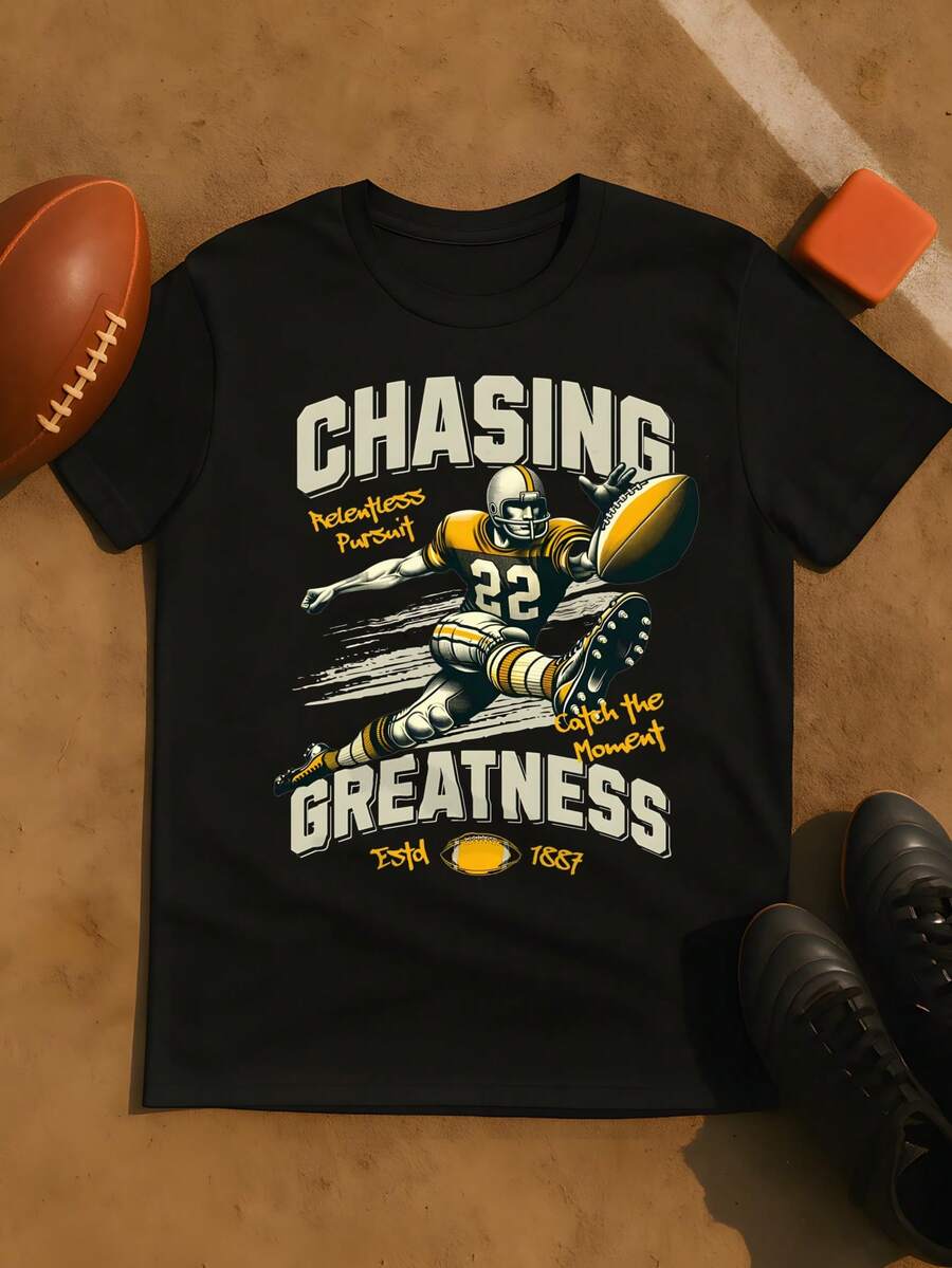 Chasing Greatness Football T Shirt For Men Green Bay Inspired Graphic ...