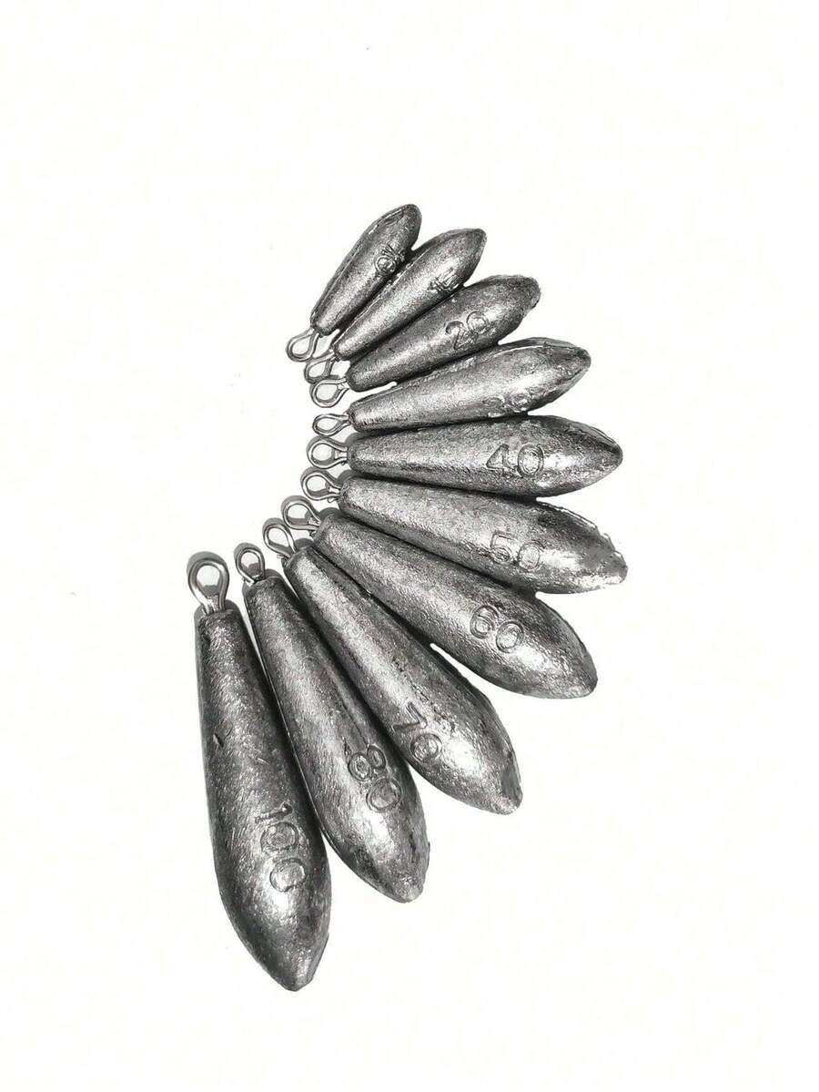 10pcs Willow Leaf Shaped Lead Sinkers For Sea Fishing, Available In ...