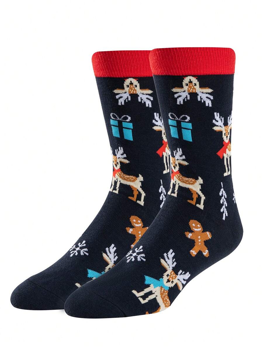 1 Pair Navy Blue Base With Red Trim Christmas Socks | Reindeer ...