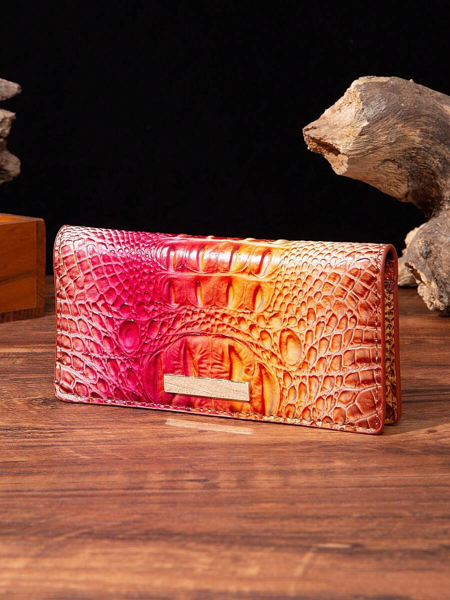 Long Wallet, Retro Crocodile Pattern Wallet, Red Exterior, Metal ...