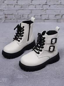New Round Toe Children's Boots, Casual Retro Flat Bottom Girls' Ankle ...
