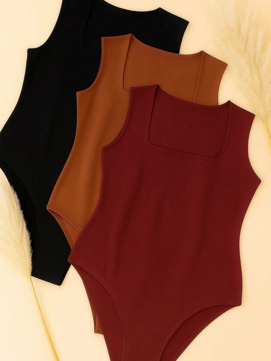 Kit 3 Women's Bodysuits Bory Thick Strap Bory Plus Size Closed Back ...