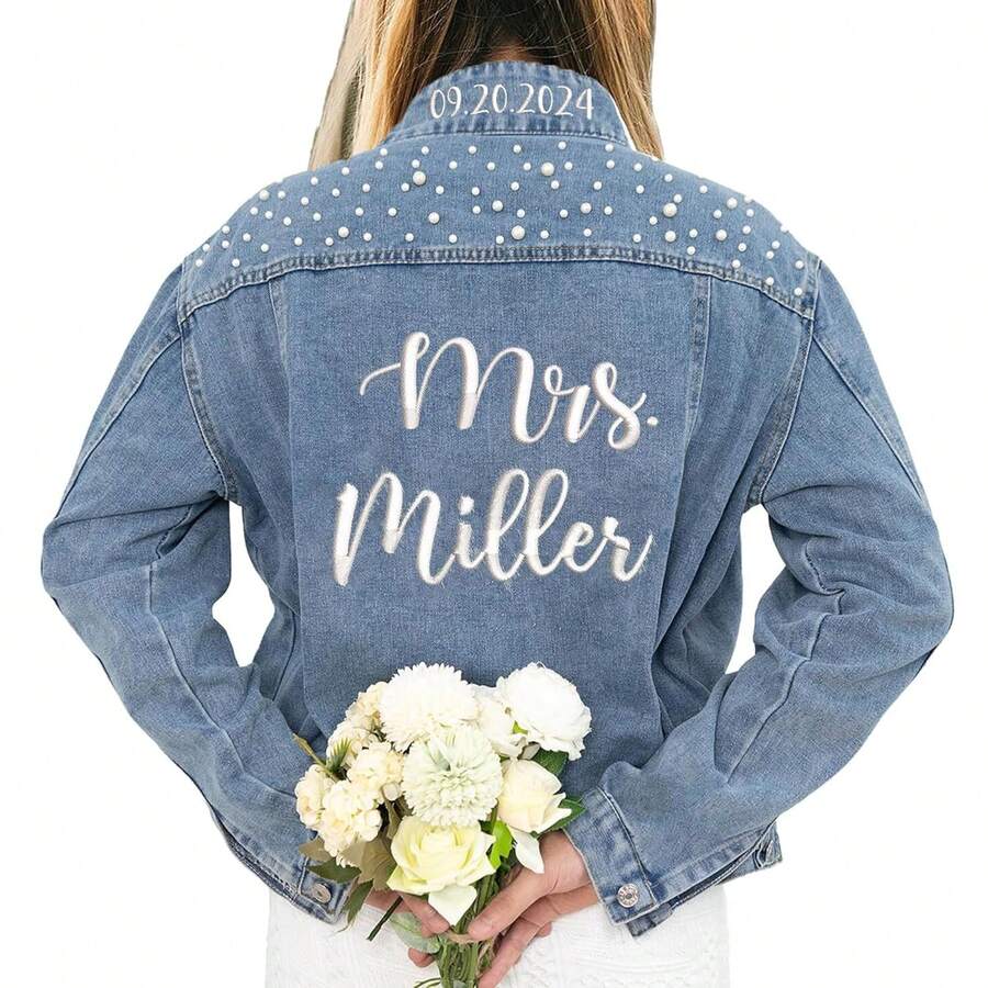 Personalized Embroidered Bride Jean Wedding, Customized Pearl ...