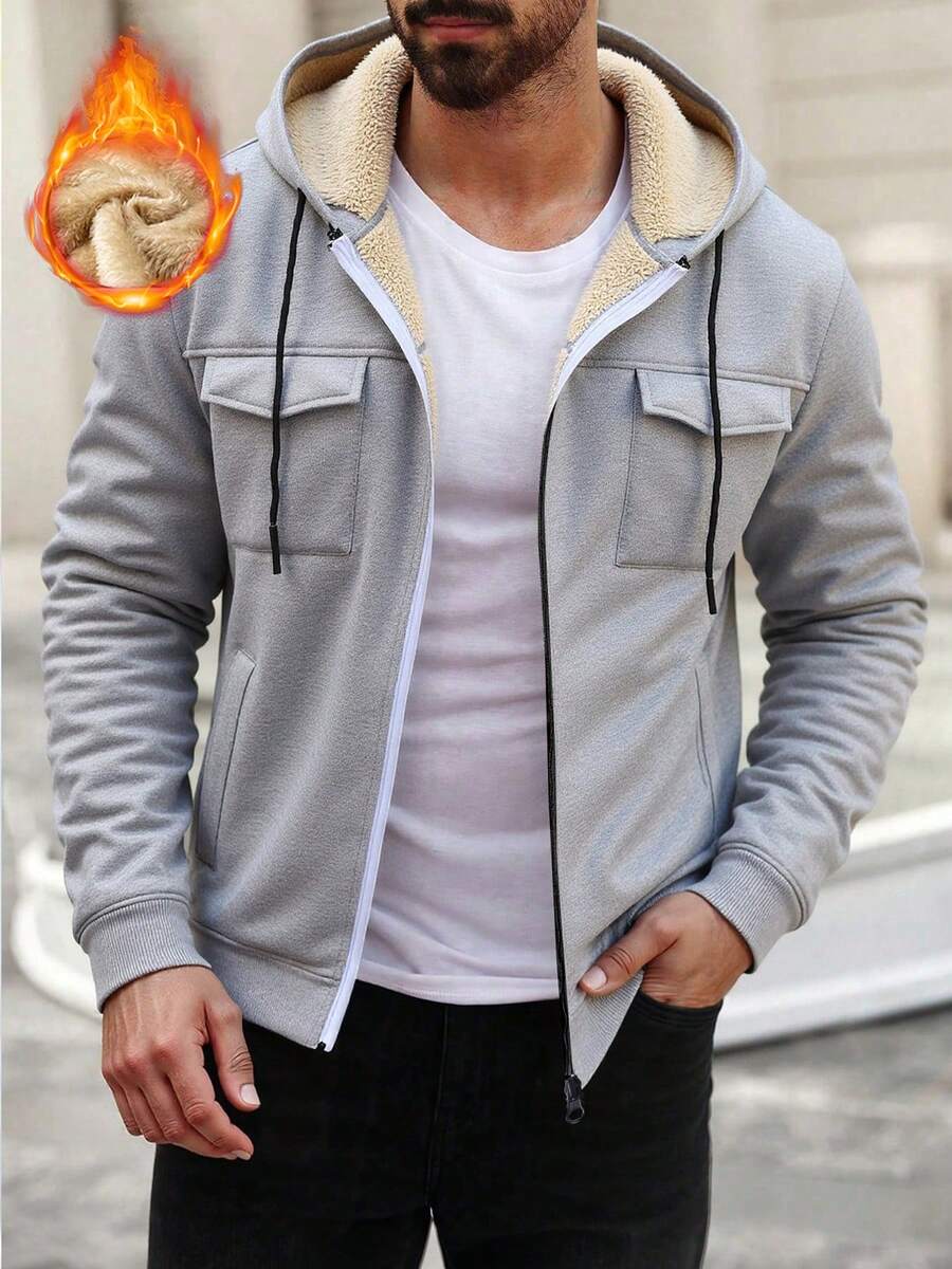 Chaqueta con capucha forrada térmica casual para hombres, Otoño ...