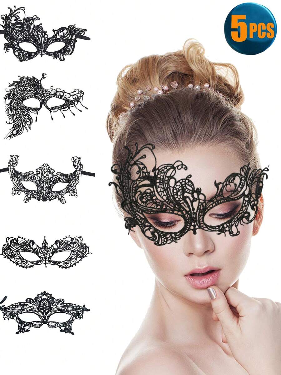 5pcs Luxury Lace Masquerade Masks For Women - Lace Eye Masks, Black ...