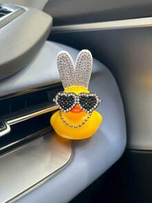 1pc Rabbit Ear Black Duck Car Decor Ornament, Unique Small Black Duck ...
