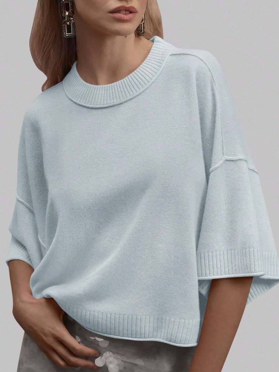 Womens Short Sleeve Sweater Summer Oversized Cropped Sweaters Casual ...
