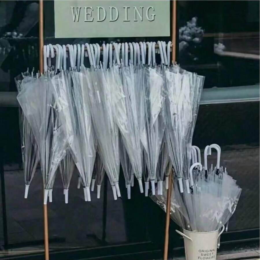 1 Pack Clear Wedding Umbrellas Bulk Transparent Auto Open Stick Umbrellas Windproof Waterproof ...