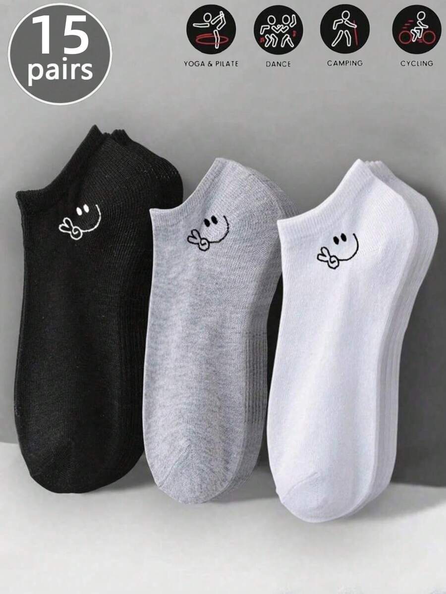 15 Pairs Men's Minimalist Breathable Casual Boat Socks, Classic Solid ...