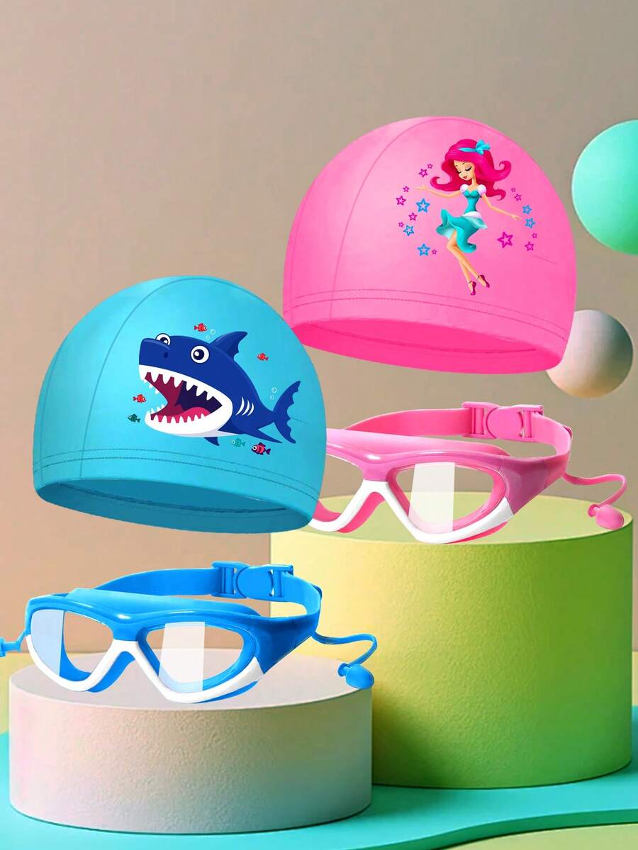 Silicone Waterproof Swimming Goggles And Swimming Cap Set. Printed ...