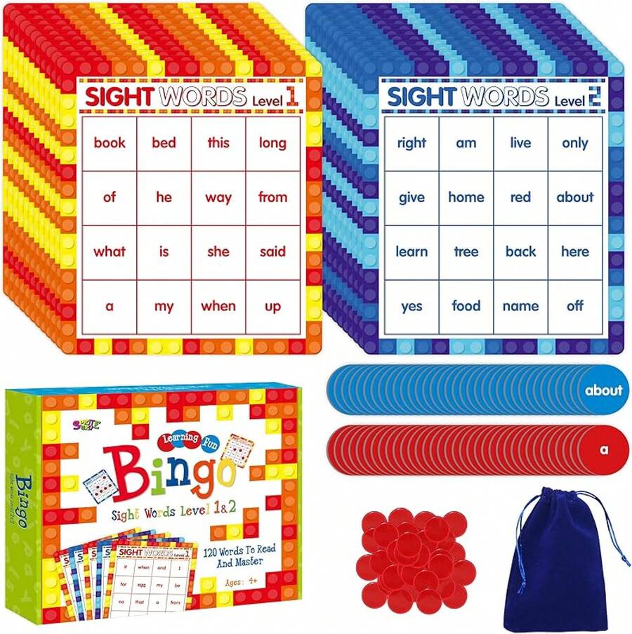 SpriteGru Sight Word Bingo Game, 120 Sight Words Learn To Read Level 1 ...