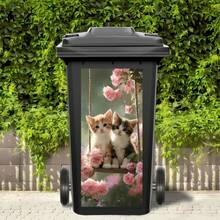 1PC Cute Kittens On Swing Trash Can Sticker, Waterproof Durable Vinyl ...