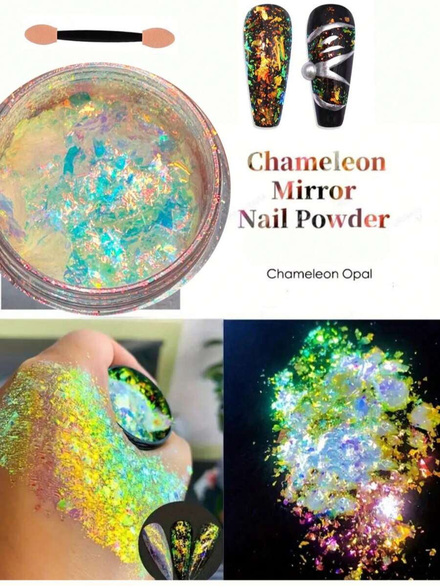 1Box Aurora Crystal Opal Nail Powder Holographic Asymmetrical Glitter ...
