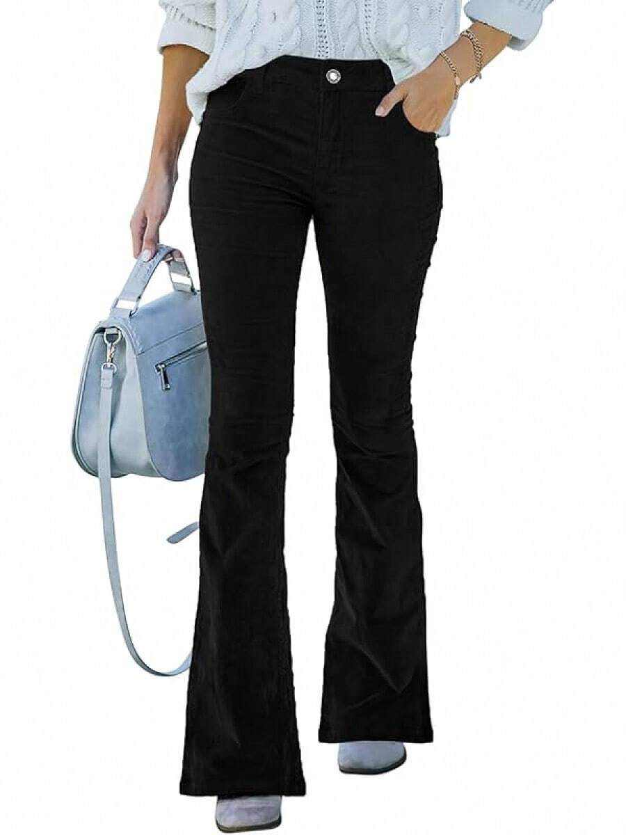 Corduroy Pants Women High Waist Flare Pants Vintage Baggy Wide Leg Bell ...