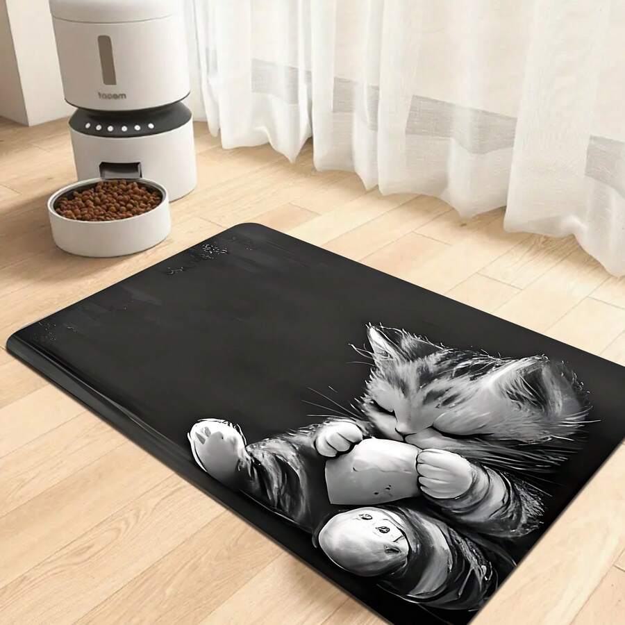 1pc Pet Feeding Mat With Cat Pattern, Reusable Diatomite Pet Bowl Mat ...