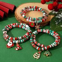 1 Set Bohemian Christmas Color Polymer Clay Bracelet, Multiple Strands ...