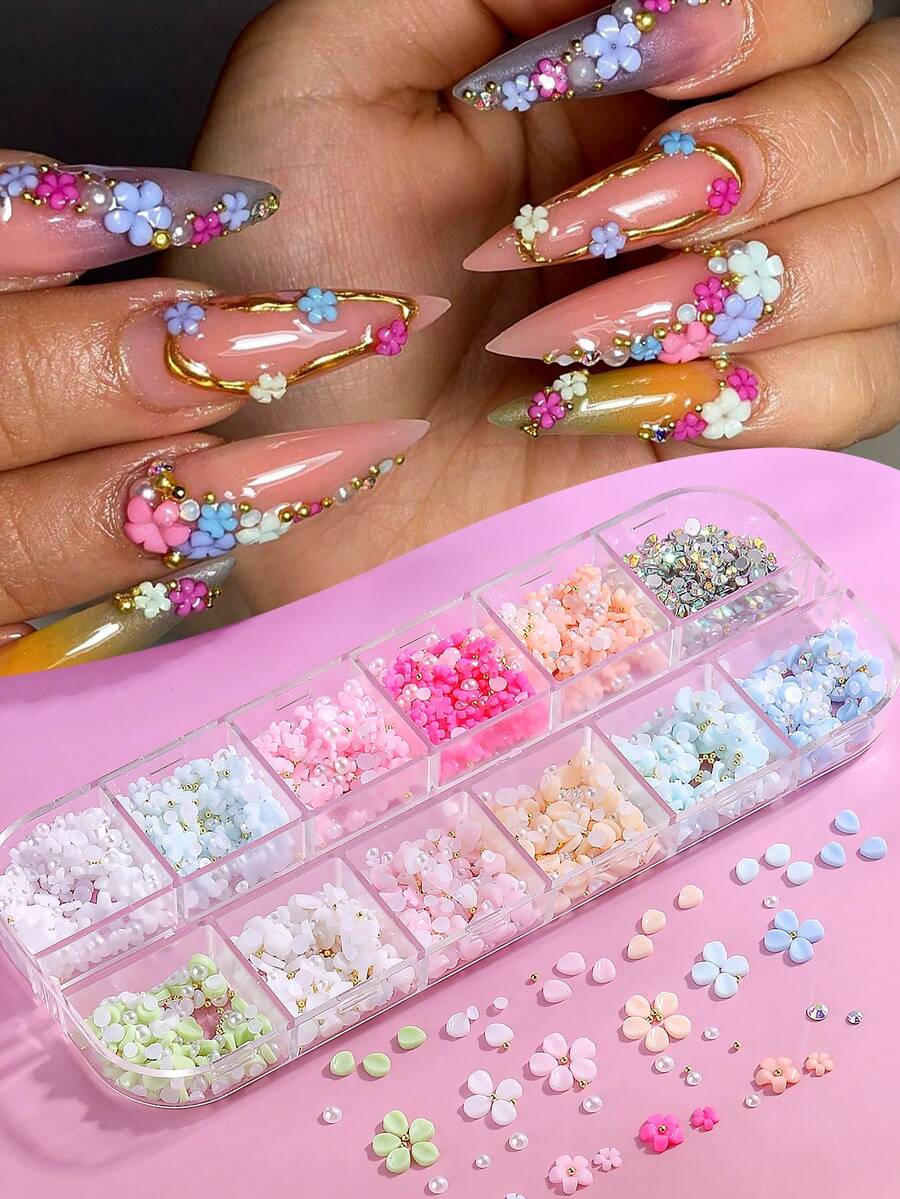 3D Flower Nail Charms, Colorful Acrylic Flower Petals Floral Blossom ...