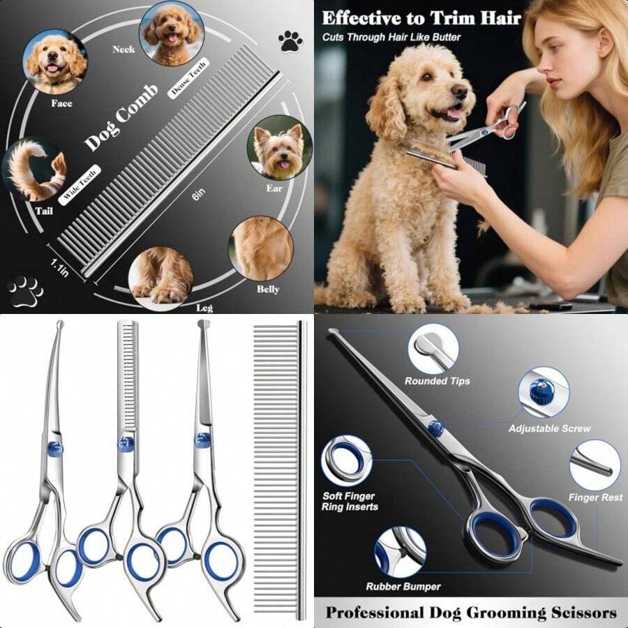 Professional 4 In 1 Dog Grooming Scissors Kit With Safety Round ...