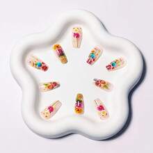 24 Pieces Of 3D Floral Nail Stickers - Square Medium-Length Glossy ...