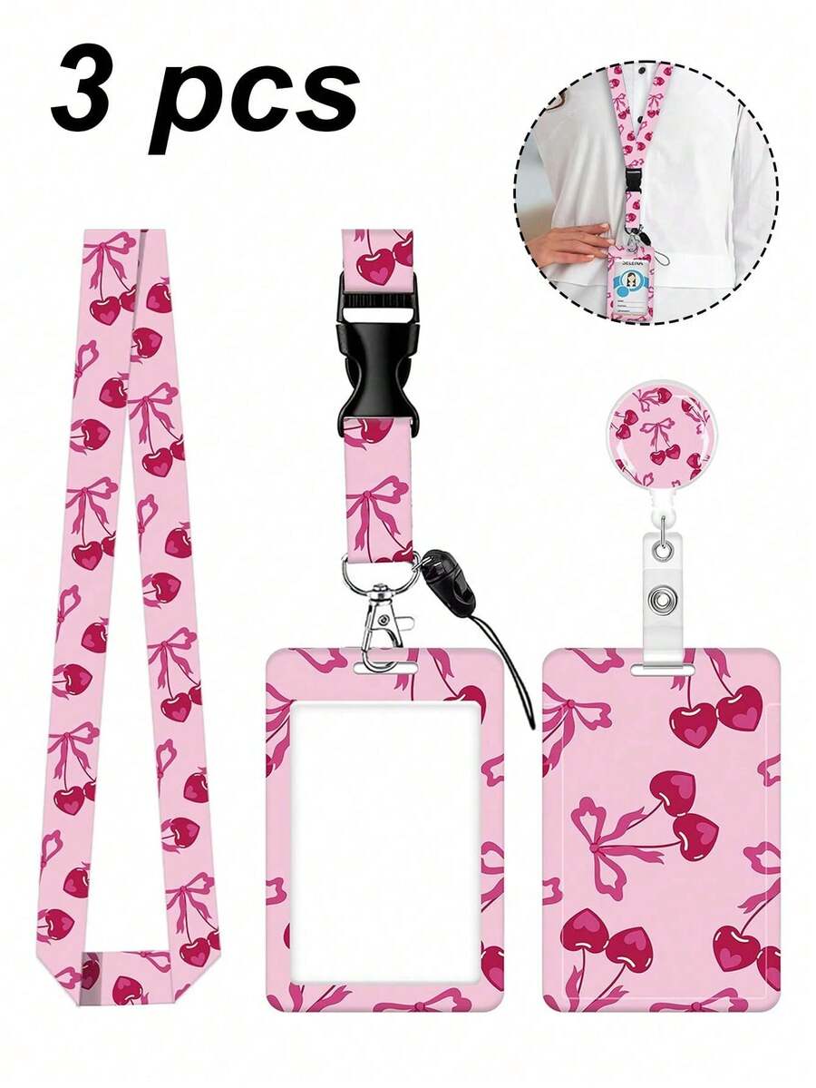 Cherry Bow Pattern Design Retractable Badge Holder, Id Name Tag Worker ...