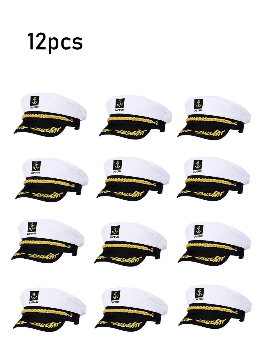 12pcs Navy Cap Sailor Hat Outdoor Travel Sun Hat Casual Flat Top Cap ...