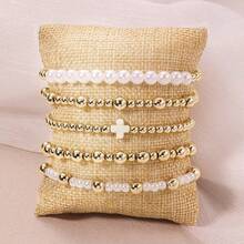 Gold Beaded Bracelet Stack For Women Non Tarnish Chunky Stretch ...