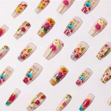 24 Pieces Of 3D Floral Nail Stickers - Square Medium-Length Glossy ...