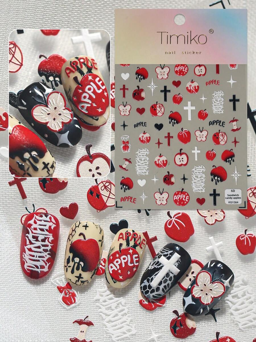 A Red Apple Paradise Nail Sticker With Relief Graffiti Craftsmanship ...