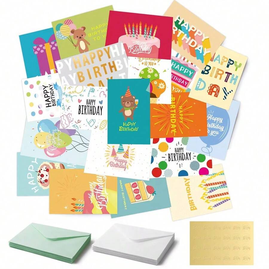 TOOUEE 24 Pack Unique Foil Birthday Cards With Envelopes & Stickers 4x6 ...