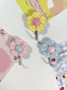 1/3/5pcs, Flower Style, Hook, Cute, Bright Surface, Suitable For Dormitory, Bathroom, Bedroom ...