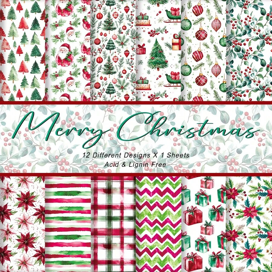 12pcs Christmas Theme Scrapbooking Paper Pad, 6-Inch, Assorted Xmas ...