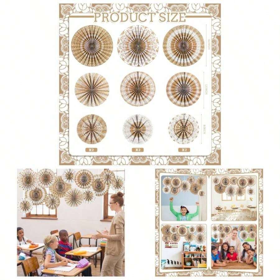 18 Pcs Black White Round Hanging Paper Fans Decor Back To School Paper ...