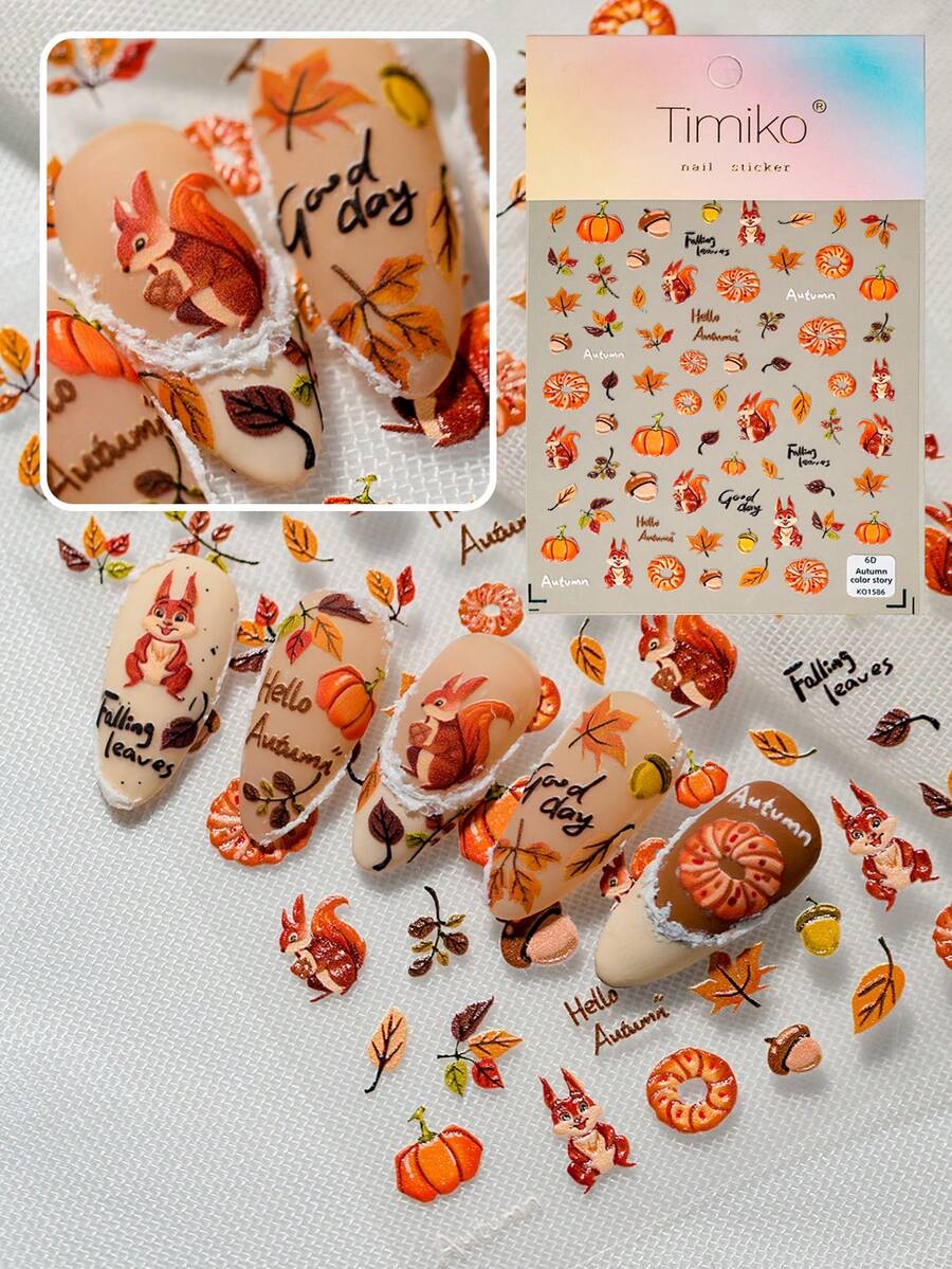 A Autumn And Winter Nail Sticker With Relief Technology, Featuring Cute ...