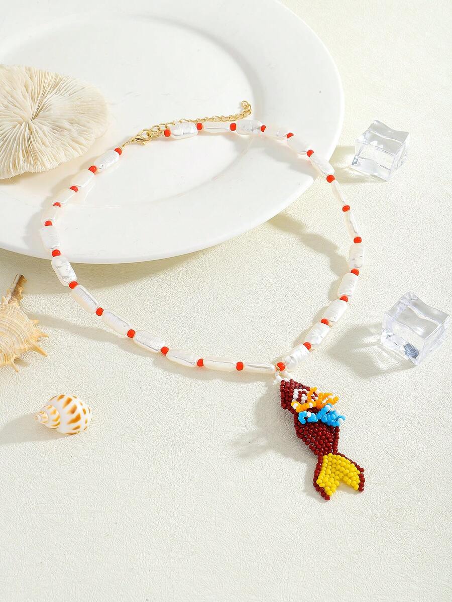 1pc Handmade Beaded Fish Pendant Necklace, Bohemian Colorful Fish ...