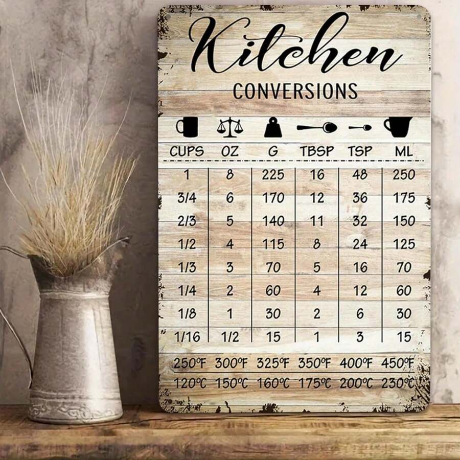 Vintage Kitchen Conversion Chart Metal Sign Rustic Farmhouse Decor Wall ...