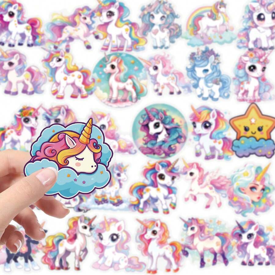 56Pcs Fancy Unicorn Stickers, Pink Purple Magic Animal Cartoon Star ...