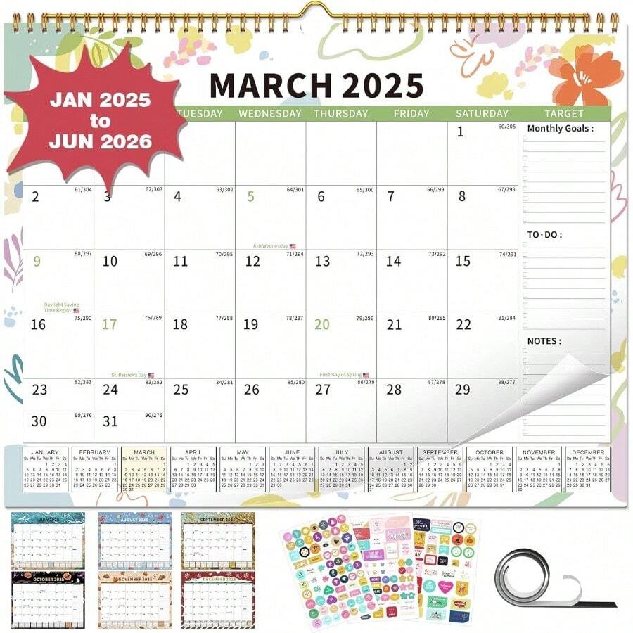 Wall Calendar 2025 - 2026 Large With Bound, 18 Month Big Calendar From ...
