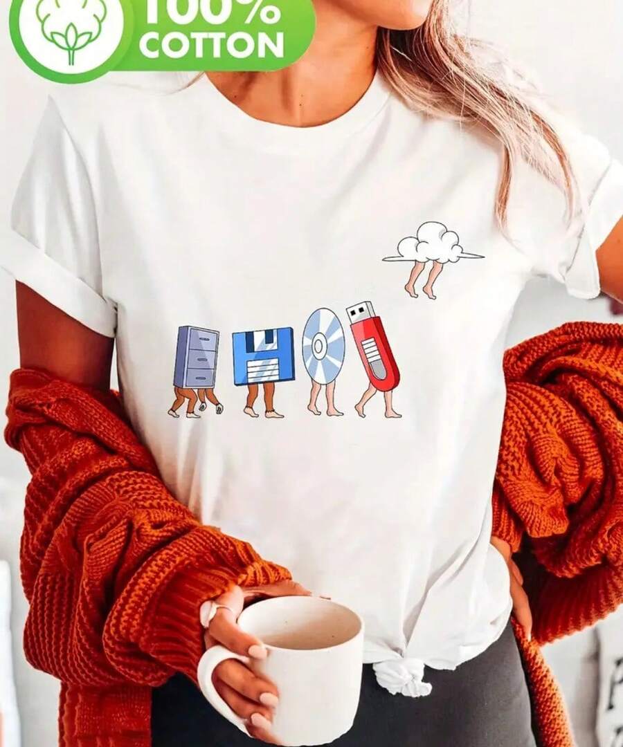 Camiseta Algodão Estampada Evolução do Armazenamento, Arquivo, Disket ...