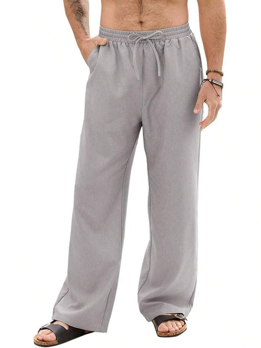 Mens Casual Pants Loose Fit Elastic Drawstring Waist Straight-Legs ...