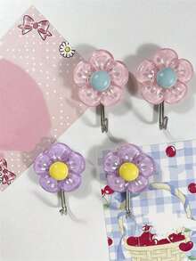 1/3/5pcs, Flower Style, Hook, Cute, Bright Surface, Suitable For Dormitory, Bathroom, Bedroom ...