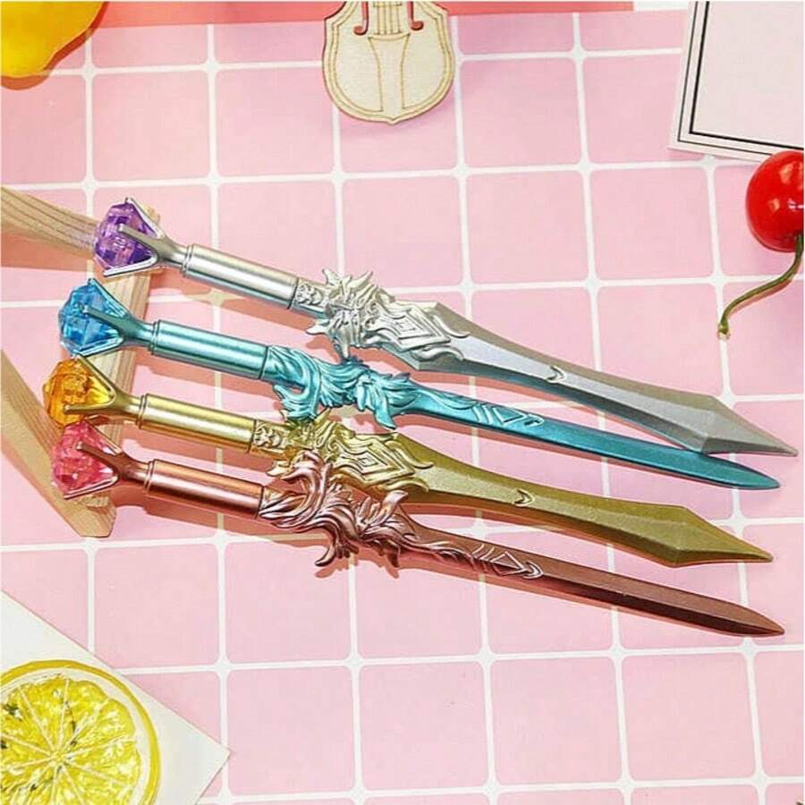 2pcs Crystal Diamond Pearl Sword Shaped Neutral Pen, Creative Weapon ...