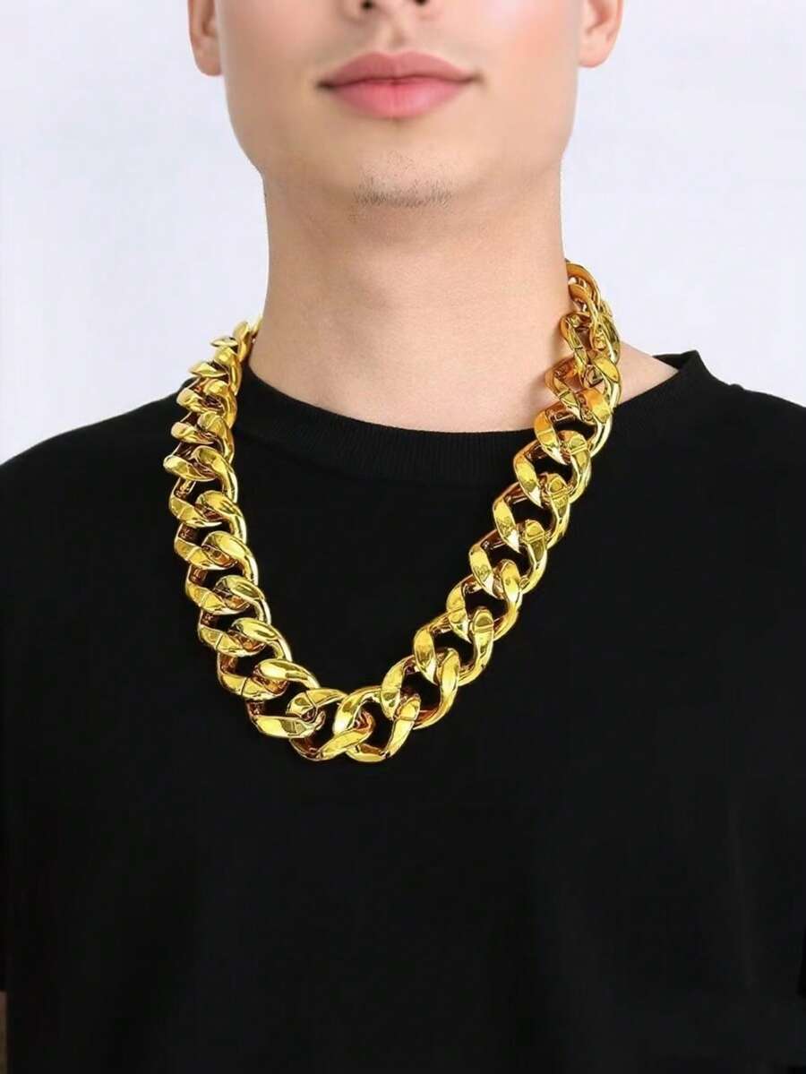 1pc Exaggerated Thick Gold-Tone Geometric Chain Necklace, Hip Hop Party ...