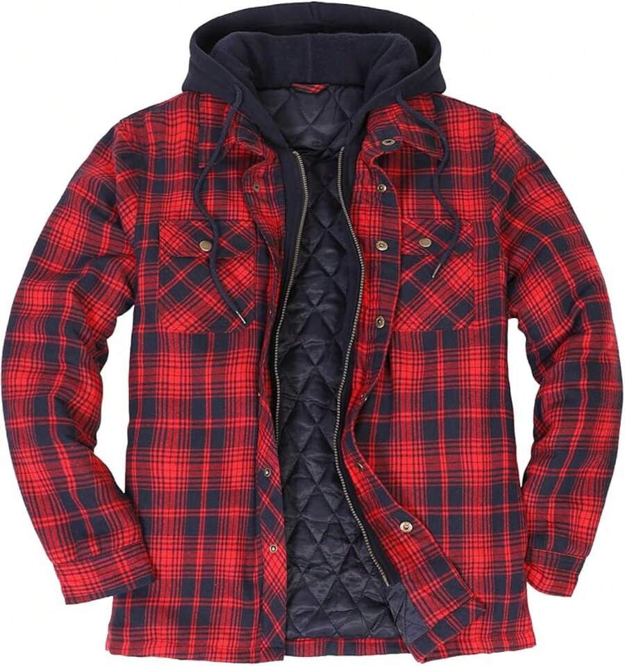 Mens Plaid Quilted Lined Flannel Jacket Button Down Flannel Shirt ...