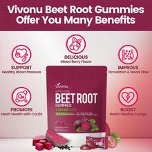 VivoNu Super Beetroot Gummies 8-In-1 Premium Energy Supplement With Coenzyme Q10, Beetroot ...