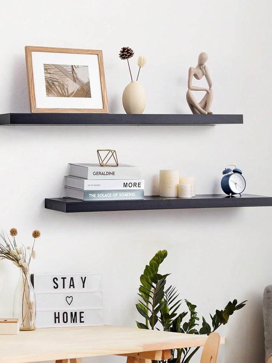 1PC Floating Shelves For Wall, Wooden Shelves For Wall , Modern Black ...