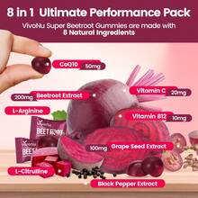 VivoNu Super Beetroot Gummies 8-In-1 Premium Energy Supplement With Coenzyme Q10, Beetroot ...