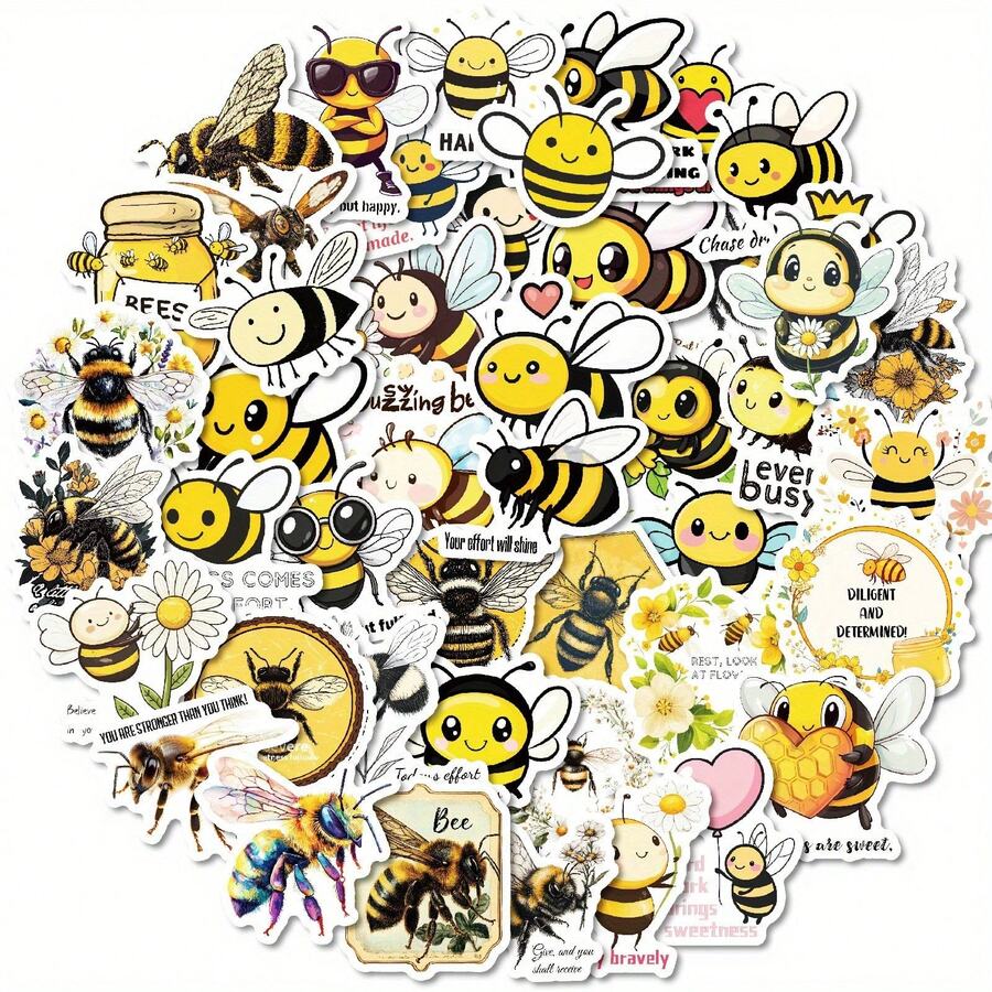 50pc New High-Appeartion-Level Fun Cartoon Bee Stickers With Cute ...