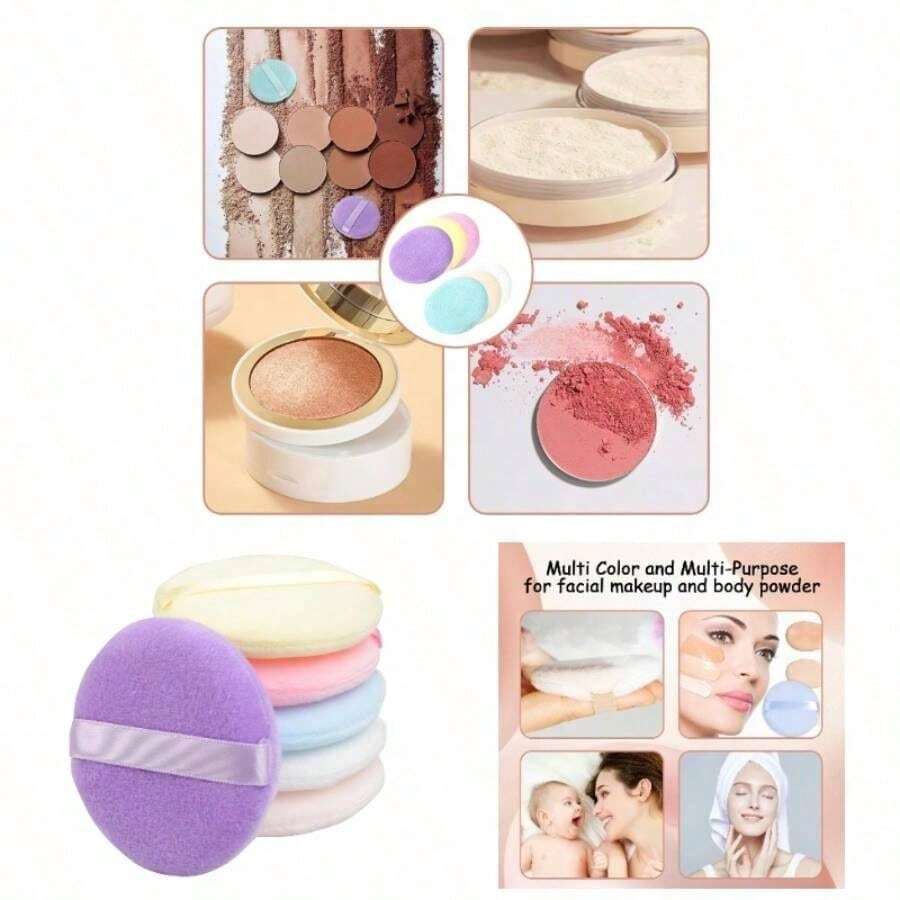 6 Pcs Round Powder Puff, Powder Puffs Face, Makeup Puffs Powders With ...